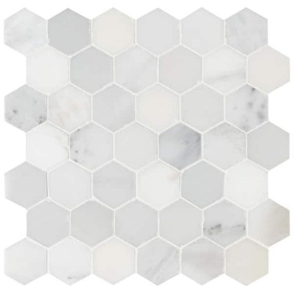 Arabescato Carrara 11.75 in. x 12 in. x 10 mm Honed Marble Mosaic Tile ...