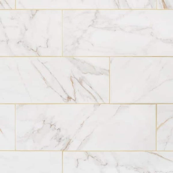 LuxeCraft Calacatta Gold Marble 8 in. x 24 in. Glazed Ceramic Wall Tile ...